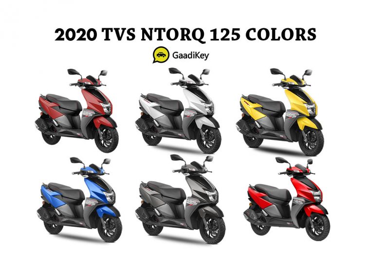2020 TVS NTORQ Colors: Yellow, Red, White, Grey, Blue, Silver - GaadiKey