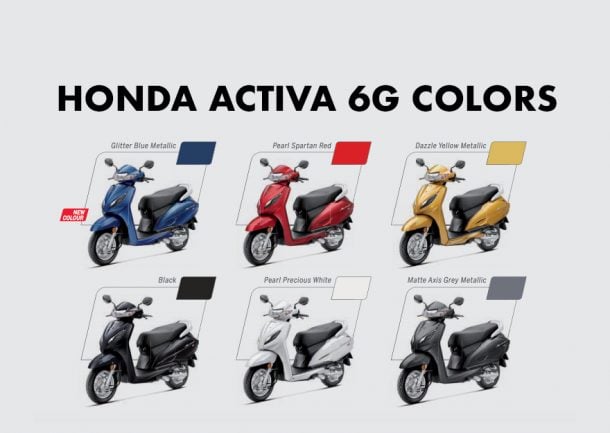 Honda Activa 6G Colors: Blue, Red, Yellow, Black, White, Grey - GaadiKey