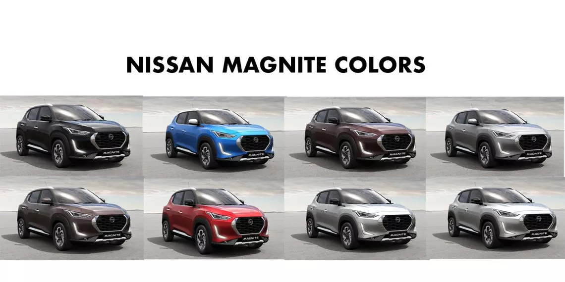 Nissan Magnite Colors: Red, Brown, Silver, White, Blue, Black - GaadiKey