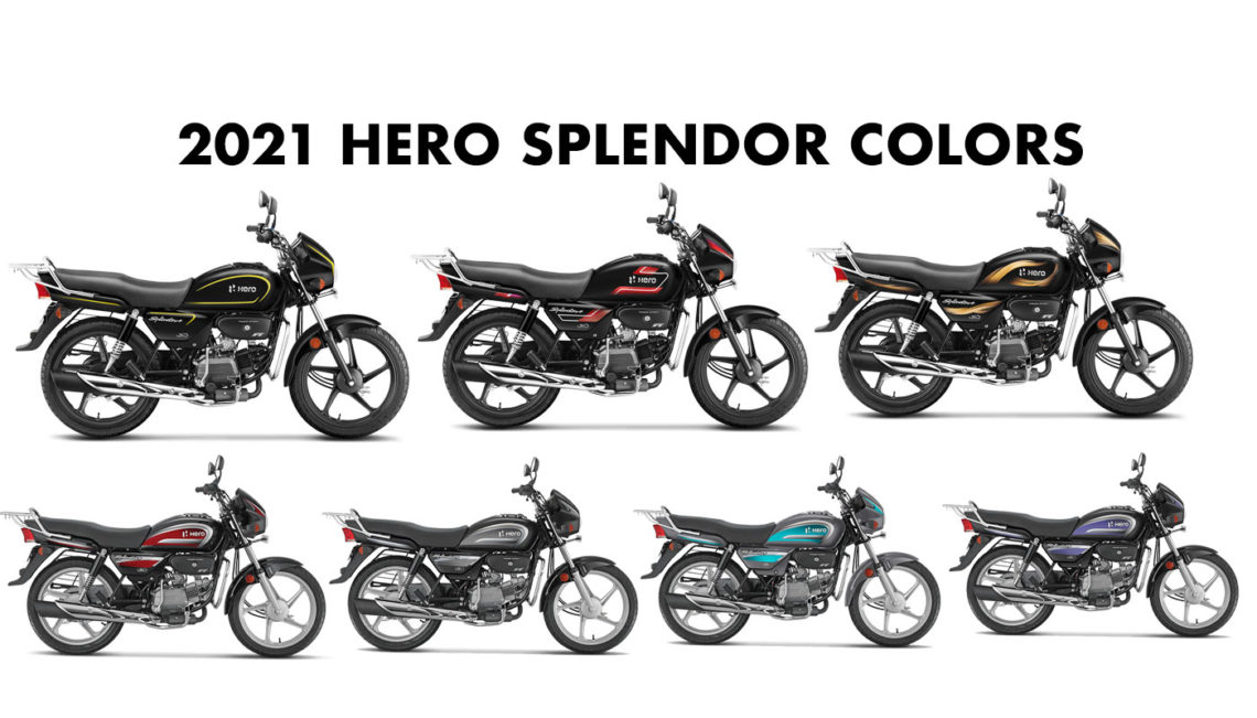 2021 Hero Splendor+ Colors: Black, Purple, Red, Yellow, Green, Gold ...