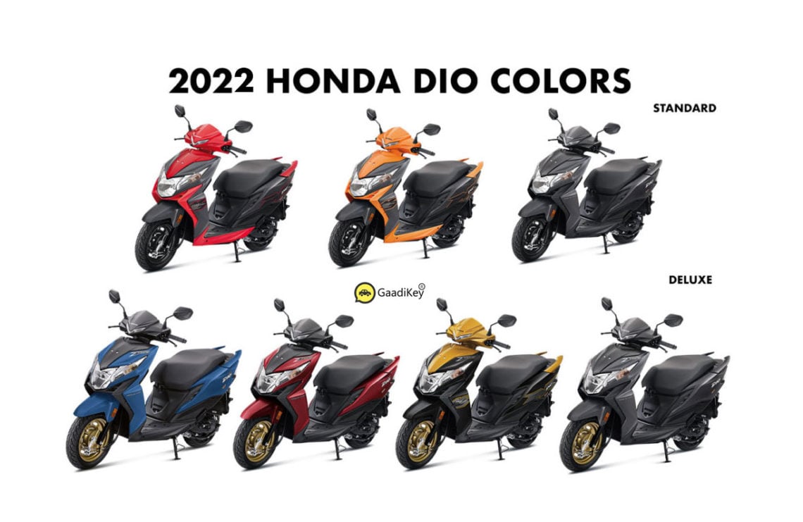 2022 Honda Dio Colors: Grey, Blue, Red, Orange, Yellow - GaadiKey