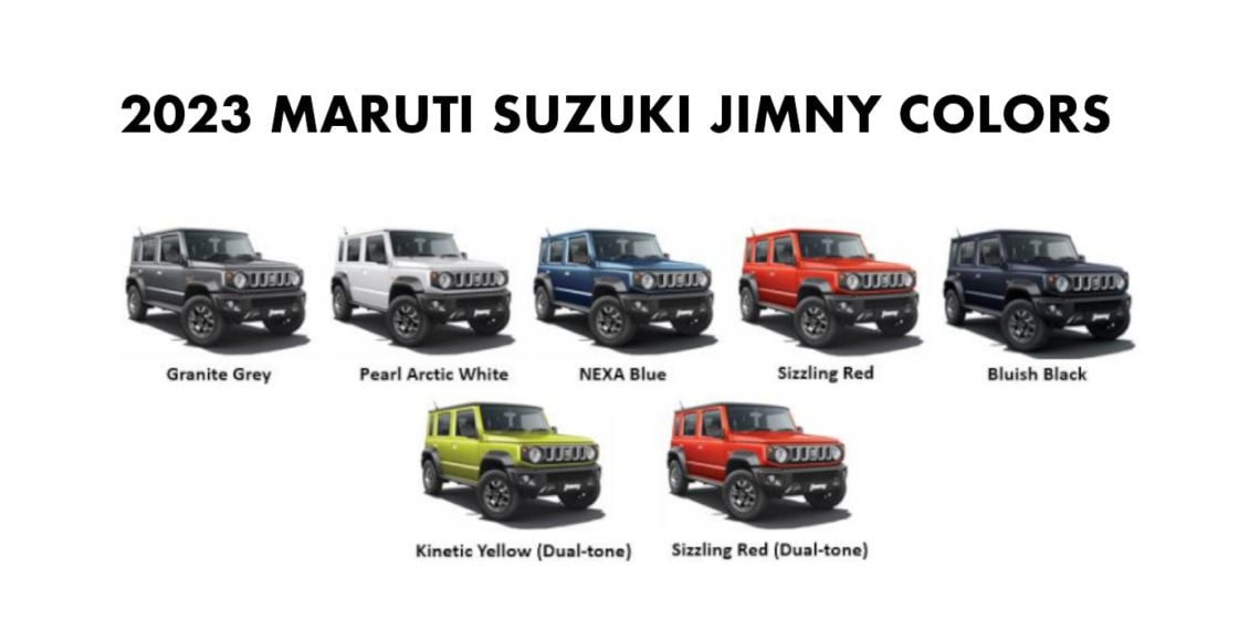 2023 Maruti Jimny Colors: Light Green, Blue, Red, Grey, Black - GaadiKey