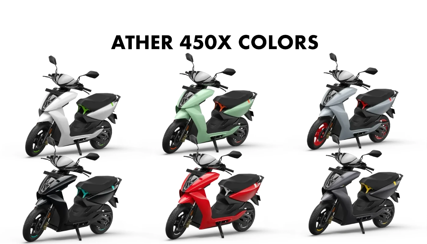 Ather 450X Colors: White, Red, Grey, Green, Black - GaadiKey