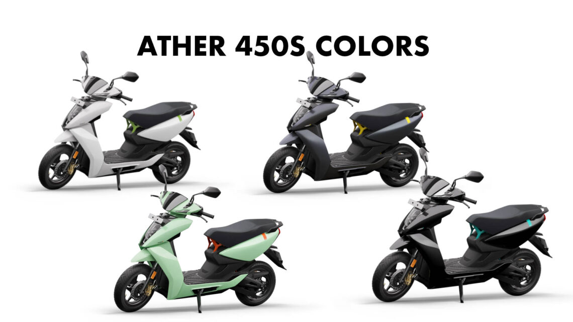 Ather 450S Colors: Green, White, Black, Grey - GaadiKey