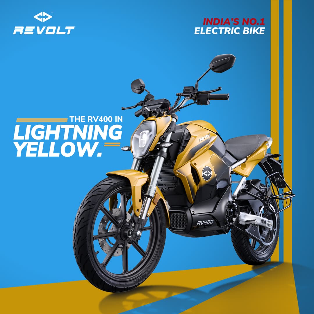 Revolt RV400 Electric Motorcycle launched in Lightning Yellow Color option - GaadiKey