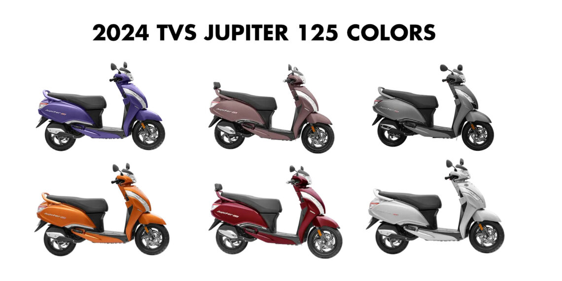 2024 TVS Jupiter 125 Colors: Red, Bronze, Orange, IndiBlue, Grey, White ...
