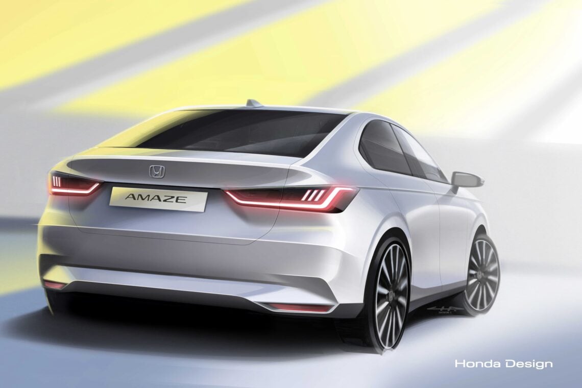 3rd Gen Honda Amaze Exterior and Interior Sketches revealed - GaadiKey