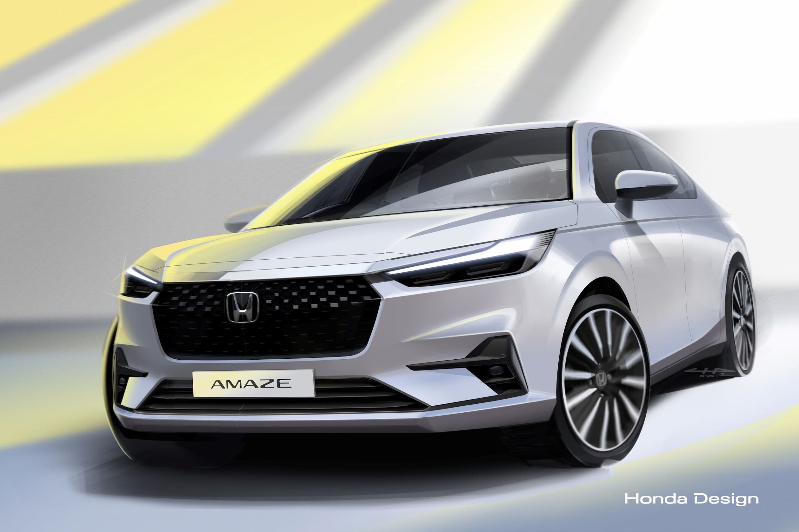 3rd Gen Honda Amaze Exterior and Interior Sketches revealed - GaadiKey