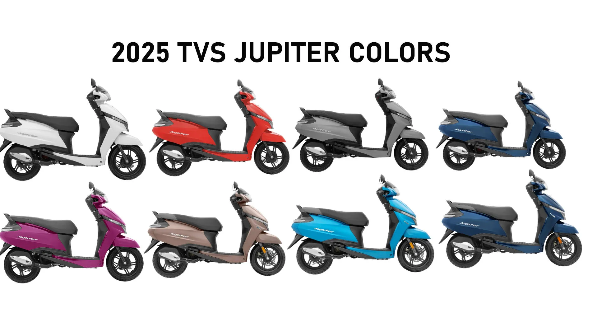 2025 TVS Jupiter Colors: Blue, Grey, Purple, Red, White, Copper - GaadiKey