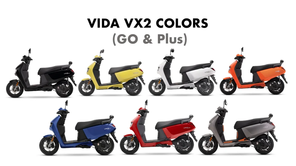 VIDA VX2 Colors: Yellow, Black, Blue, White, Red (7+ Colors) - GaadiKey