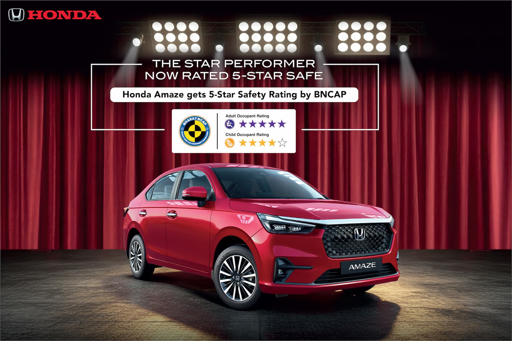 3rd Gen Honda Amaze: 5-Star Safety Rating Confirmed by Bharat NCAP - GaadiKey