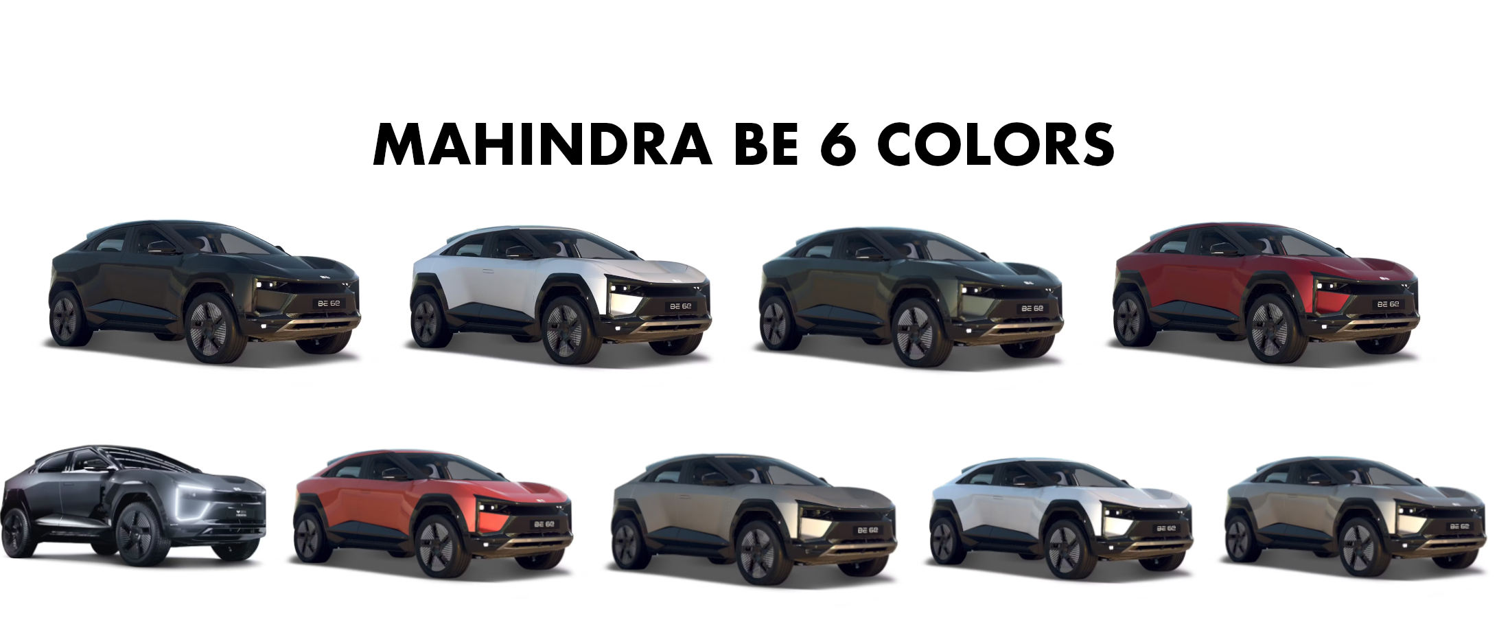 Mahindra BE 6 Colors: Black, Red, White, Orange, Deep Green - GaadiKey