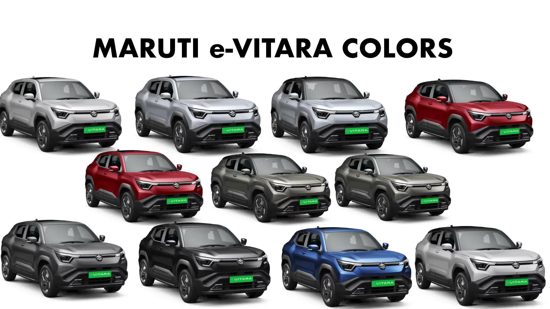 Maruti e-Vitara Colors: Red, Blue, White, Black, Green, Grey - GaadiKey